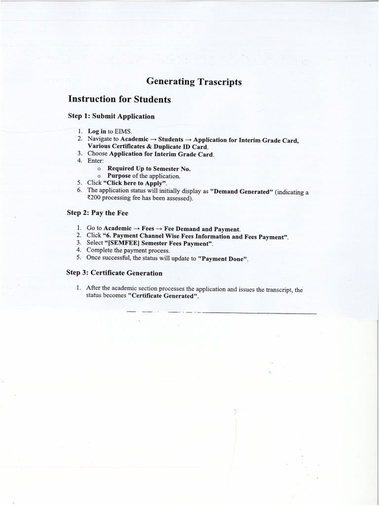 Step by Step Instructions To Generate Transcript | PDF