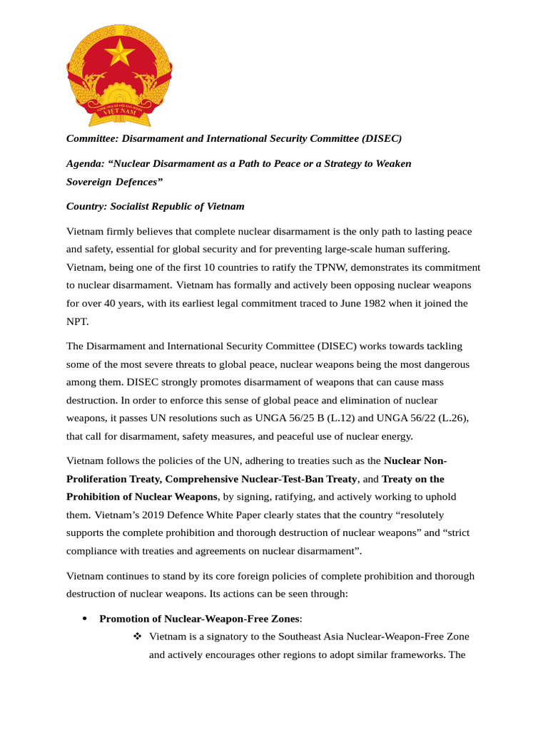 Vietnam's Commitment to Nuclear Disarmament | PDF | Treaty On The Non ...