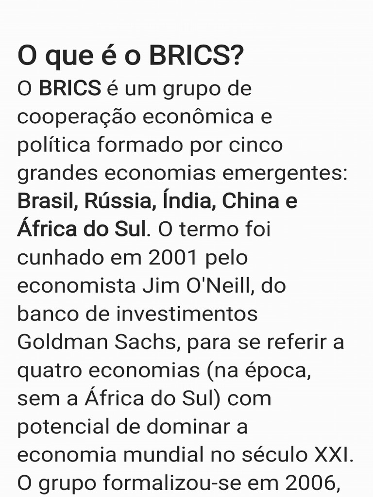 O Quê É o BRICS Finalidades e Especificações | PDF