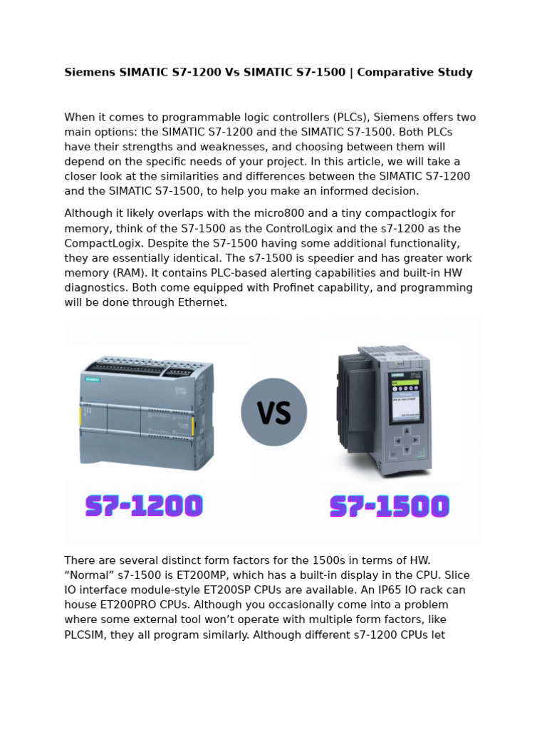 Differences Between S7-1200 and S7-1500 | PDF | Programmable Logic Controller | Central ...