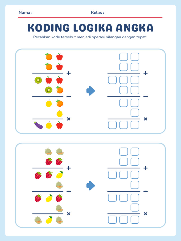 Koding Logika Angka Cryptarithm Operasi Hitung Matematika Lembar Kerja ...