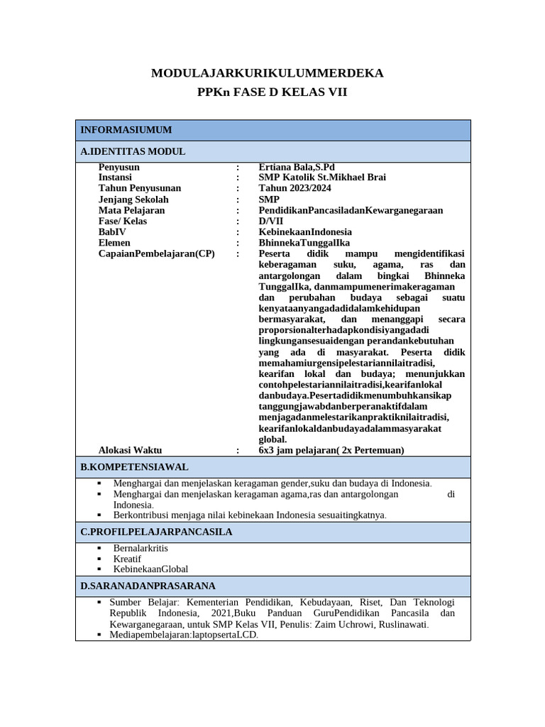 Modul Ajar Bhineka Tunggal Ika | PDF