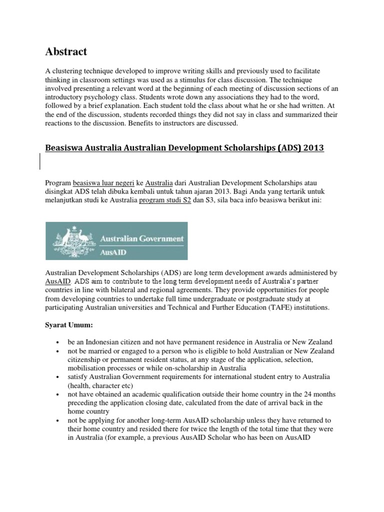 Beasiswa Australia Australian Development Scholarships (ADS) 2013 | PDF ...