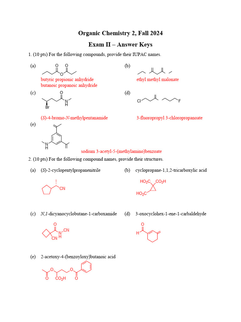 Organic Chemistry 2 Exam II Answer Keys | PDF | Aromaticity | Physical ...
