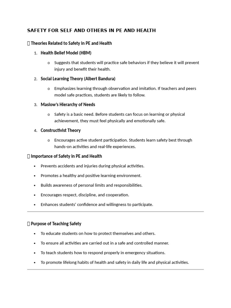 Safety Education in PE and Health | PDF | Safety | Disciplines