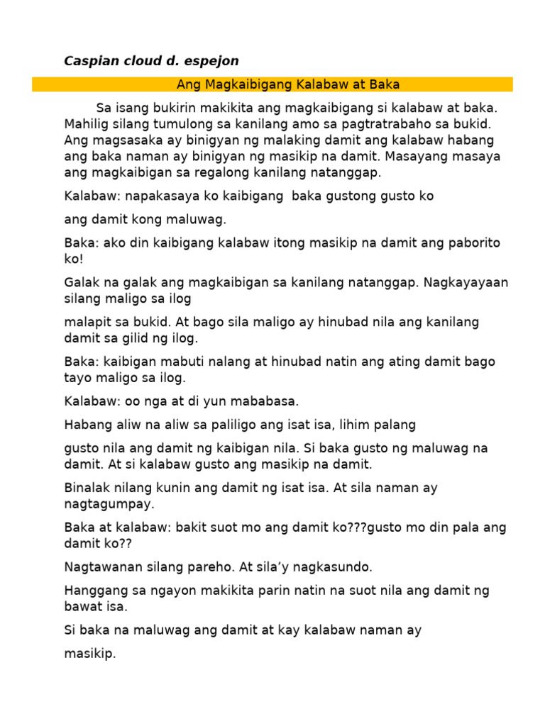 Ang Magkaibigang Kalabaw at Baka | PDF
