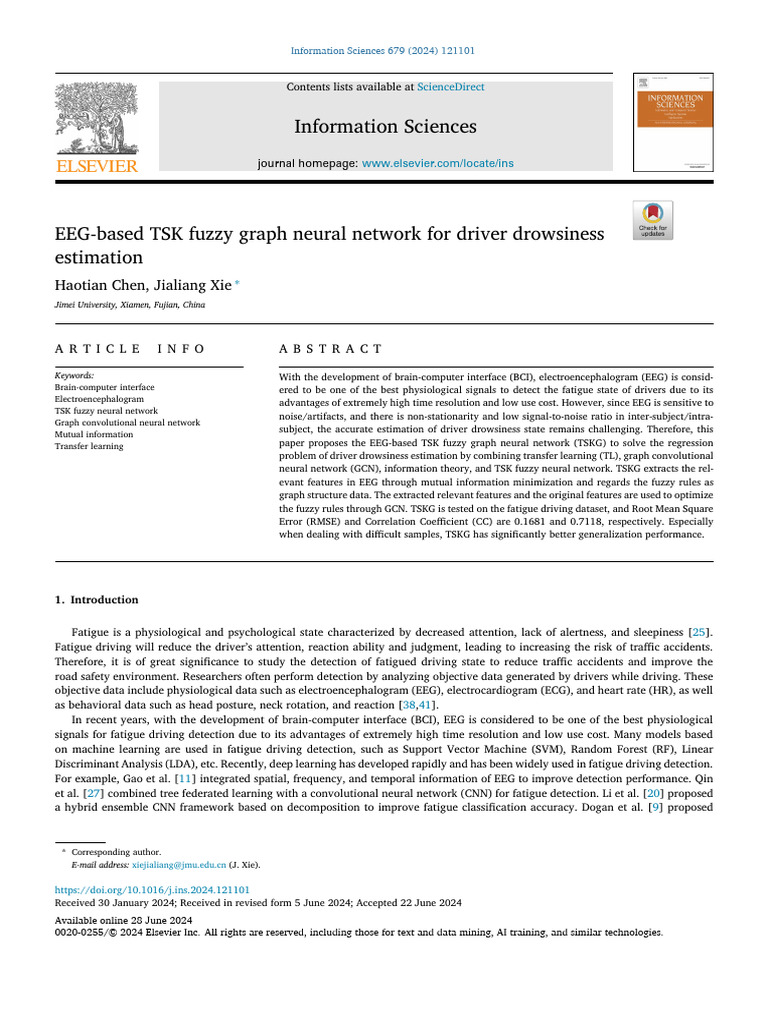 EEG-based TSK Fuzzy Graph Neural Network For Driver Drowsiness | PDF ...