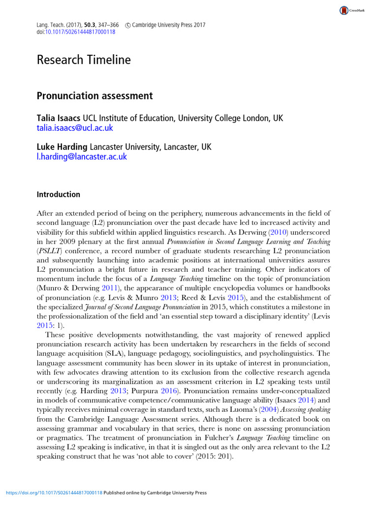 Pronunciation Assessment Timeline | PDF | Second Language Acquisition ...