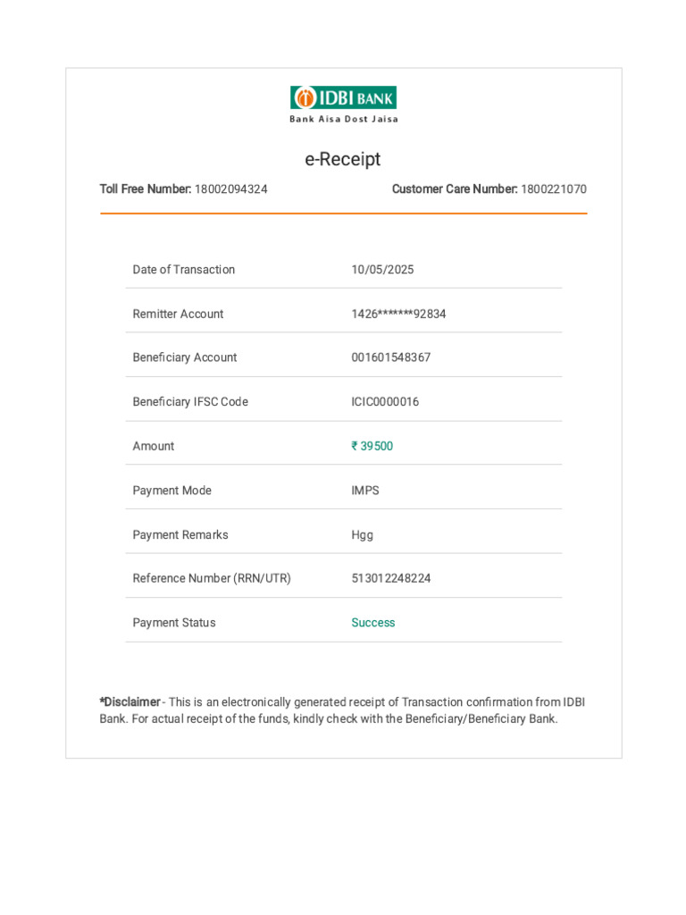 IMPS Transaction Confirmation Receipt | PDF