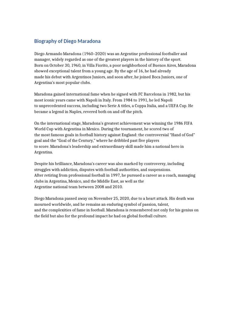 Biography of Diego Maradona | PDF