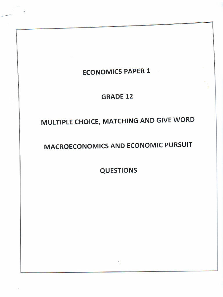 Economics Paper 1 Grade 12 Question Paper | PDF