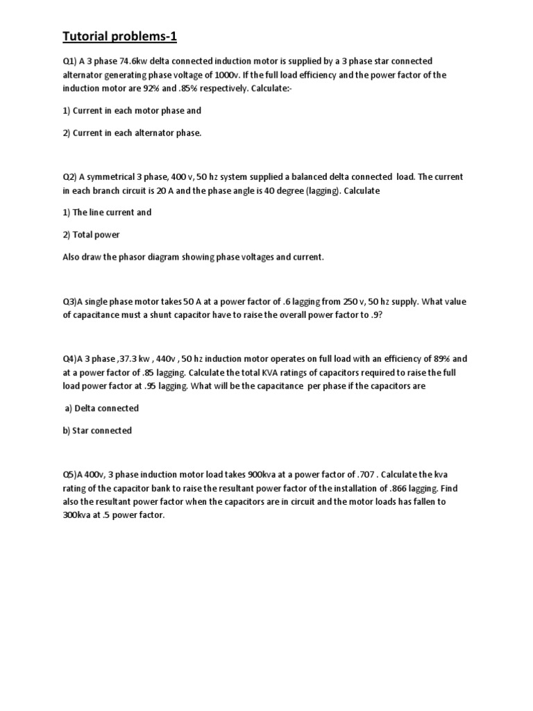 Induction Motor and Power Factor Calculations | PDF | Capacitor ...