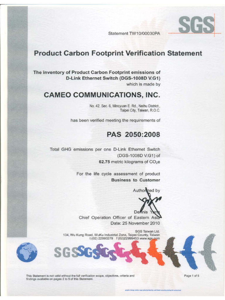 PAS 2050 Carbon Footprint Emissions DGS 1008D | PDF