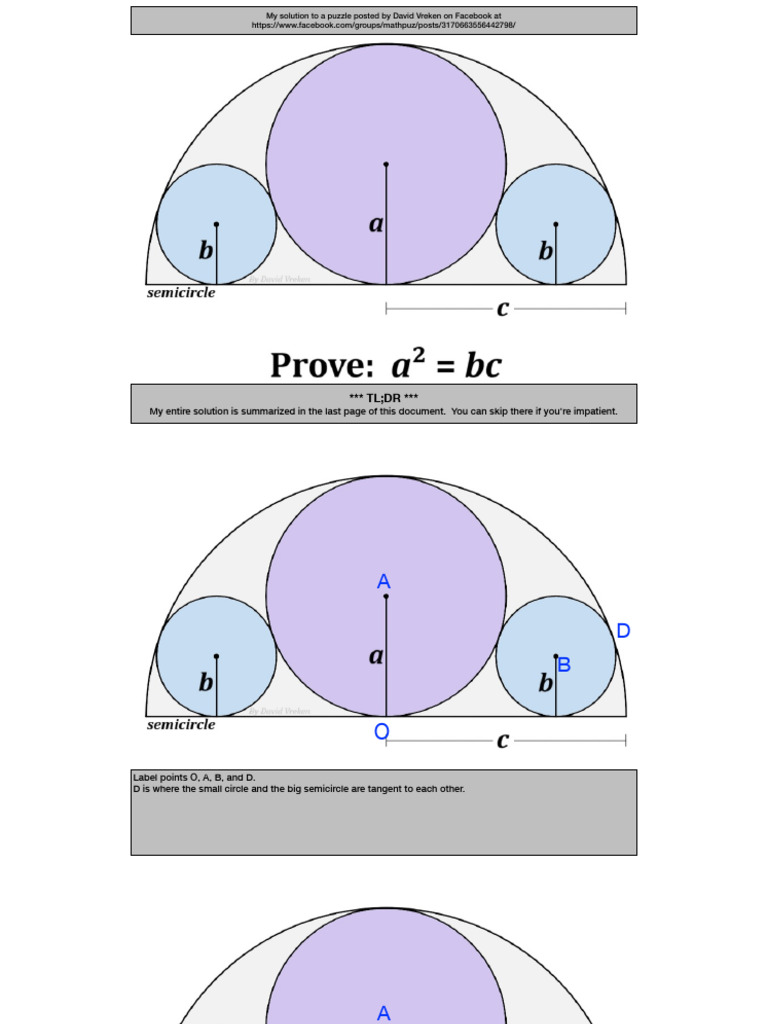Circles Inscribed in Semicircle, Prove A 2 BC (Math Puzzle) | PDF ...