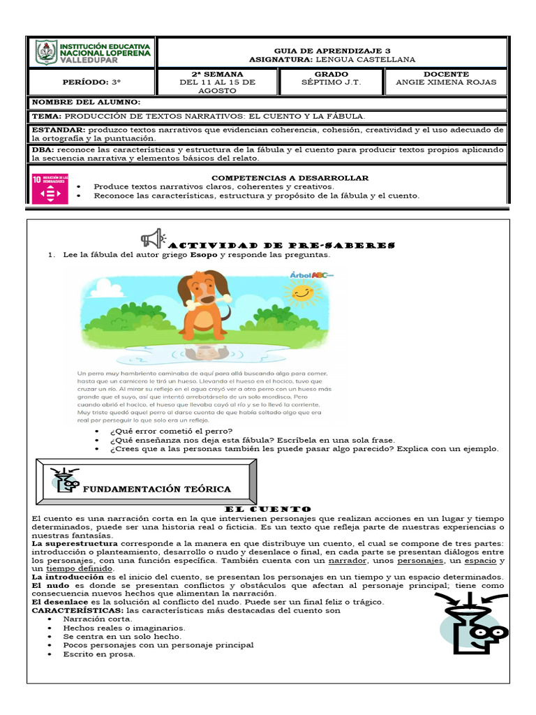 Guía #3 - El Cuento y La Fábula - Grado Séptimo - Tercer Periodo | PDF ...