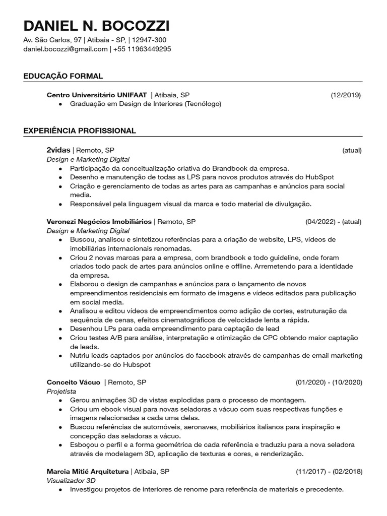 Currículo de Daniel N. Bocoizzi - Design e Marketing | PDF ...