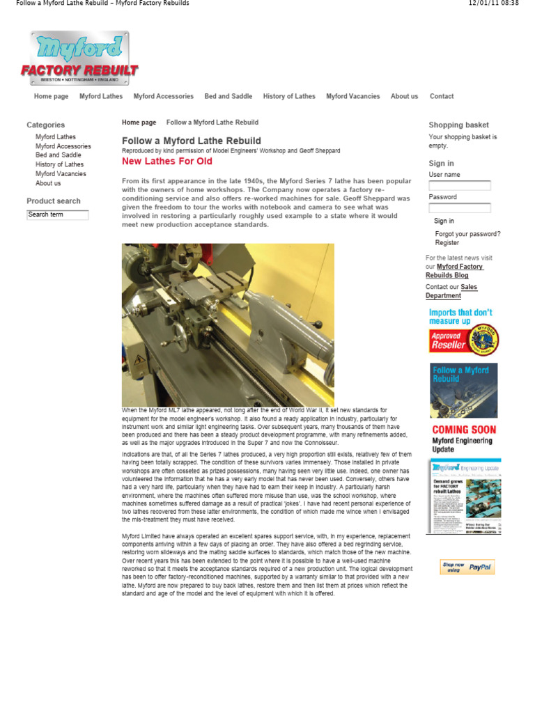 Myford Lathe Rebuild Process Explained | PDF | Metalworking | Tools