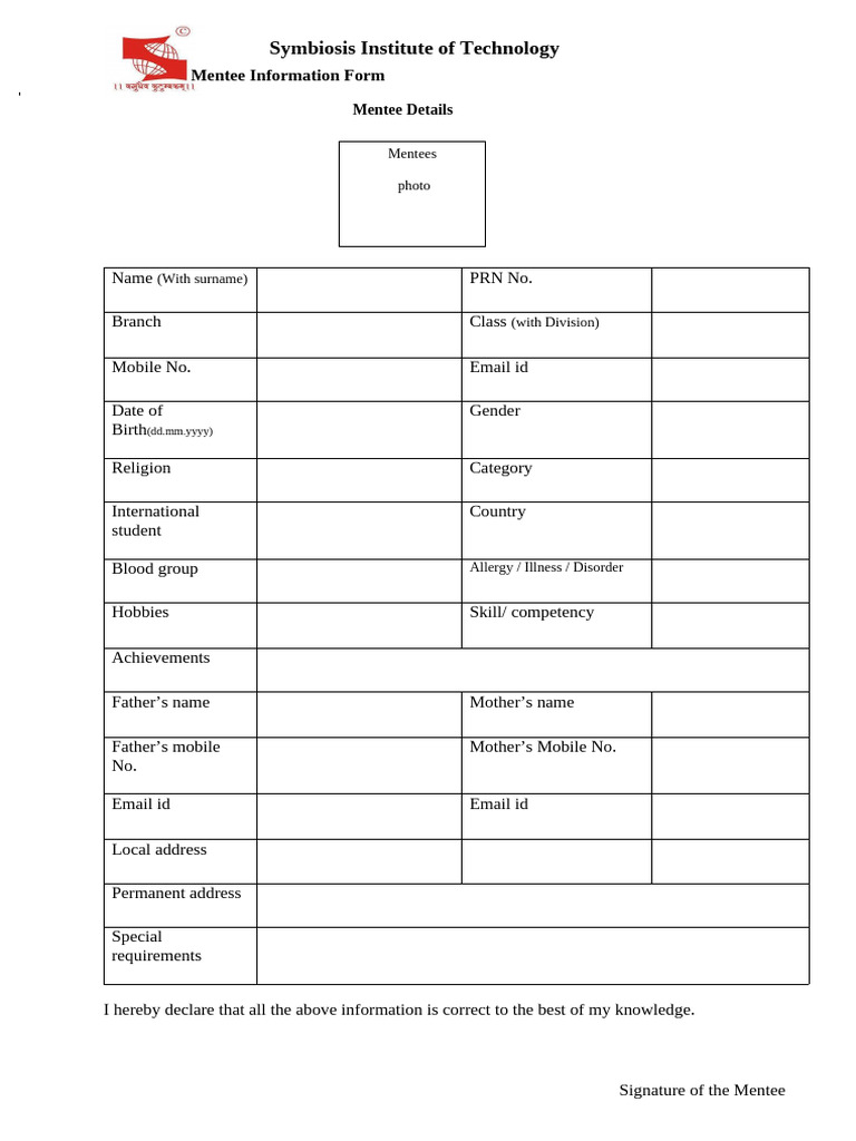 Mentee Detail Format | PDF
