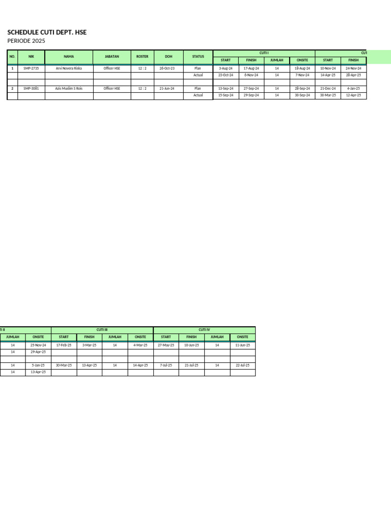 HSE Department Leave Schedule 2025 | PDF