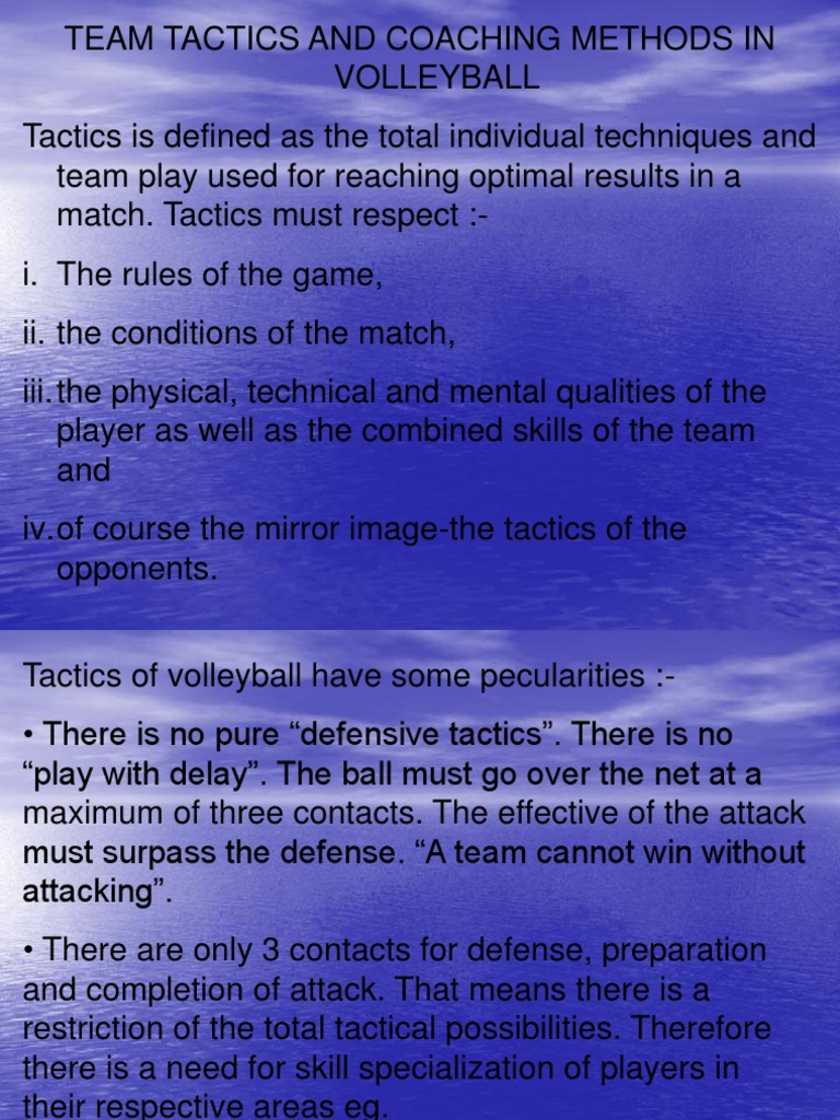 Team Tactics and Coaching Methods in Volleyball | PDF | Volleyball