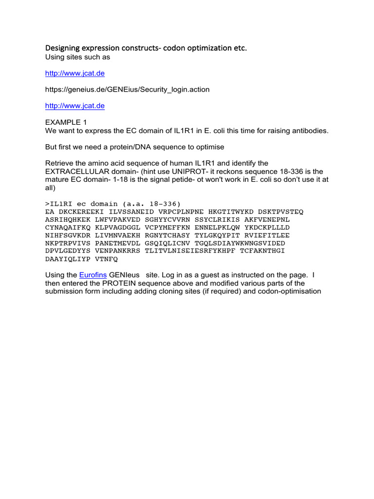 Codon Optimization for E. coli Expression | PDF | Amino Acid | Genetic Code