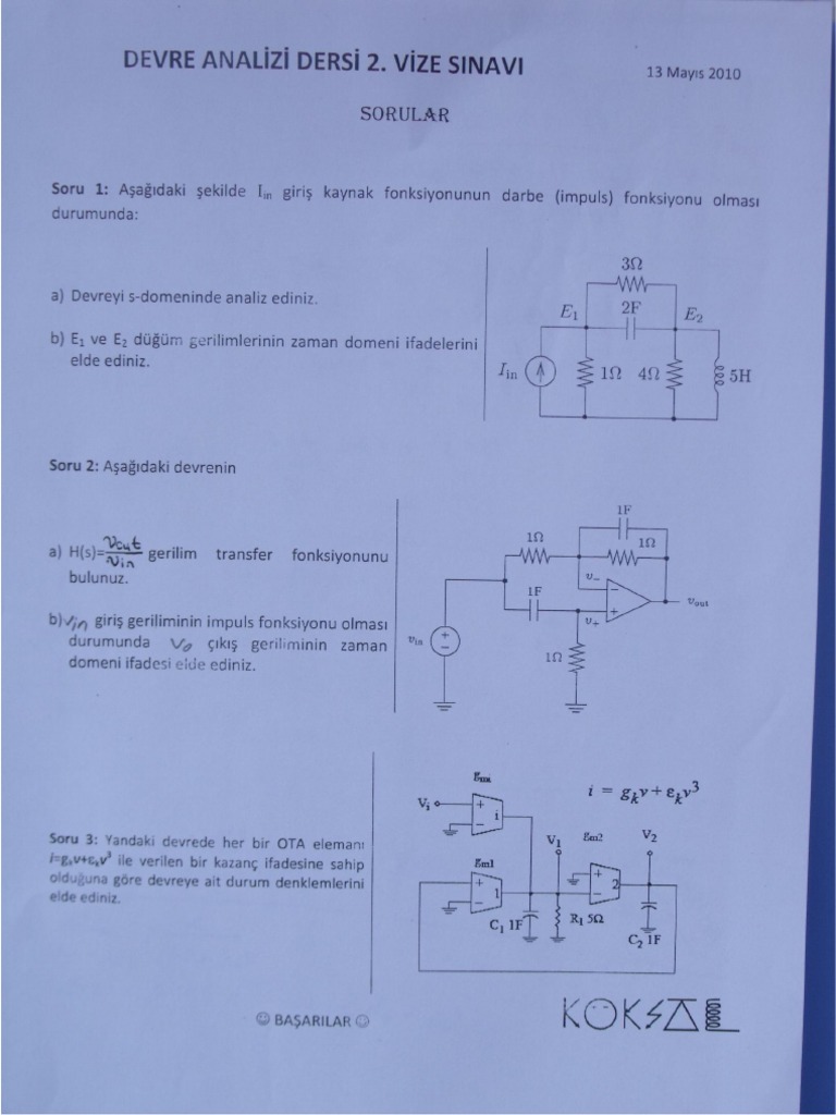 Devre Analizi Sinav Sorulari Erdinc3a7 Kuruoc49flu 2 | PDF