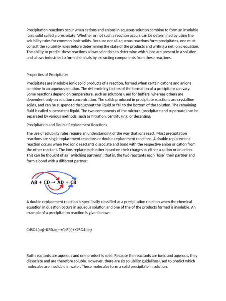 Precipitation Reactions Occur When Cations and Anions in Aqueous ...