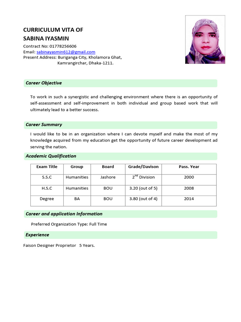 Sabina Iyasmin Cv-1 | PDF