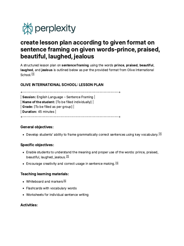 Create Lesson Plan According To Given Format On Se | PDF | Lesson Plan | Word