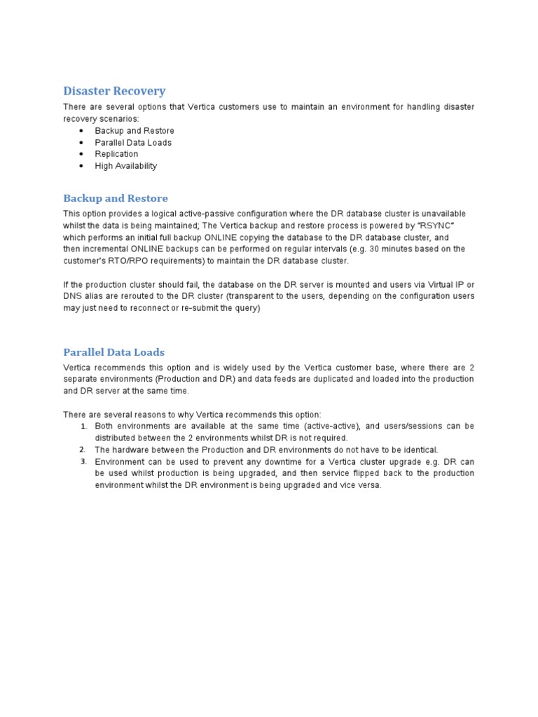 Vertica - Disaster Recovery | PDF | Replication (Computing) | Databases
