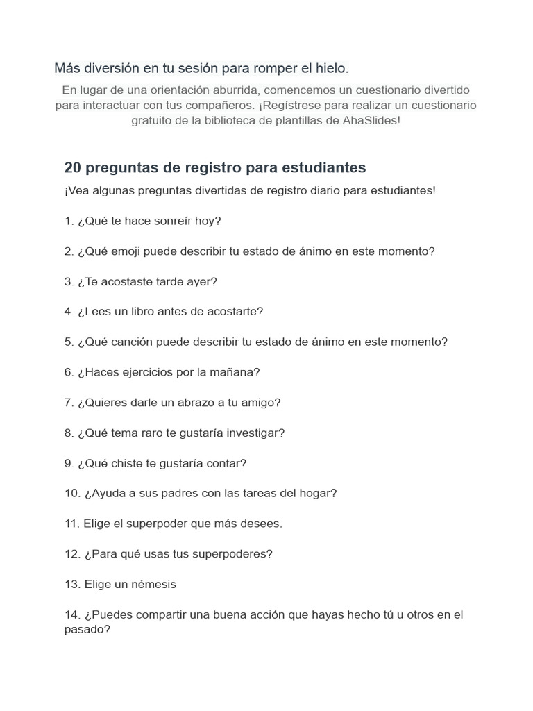Preguntas para El Primer Dia | PDF