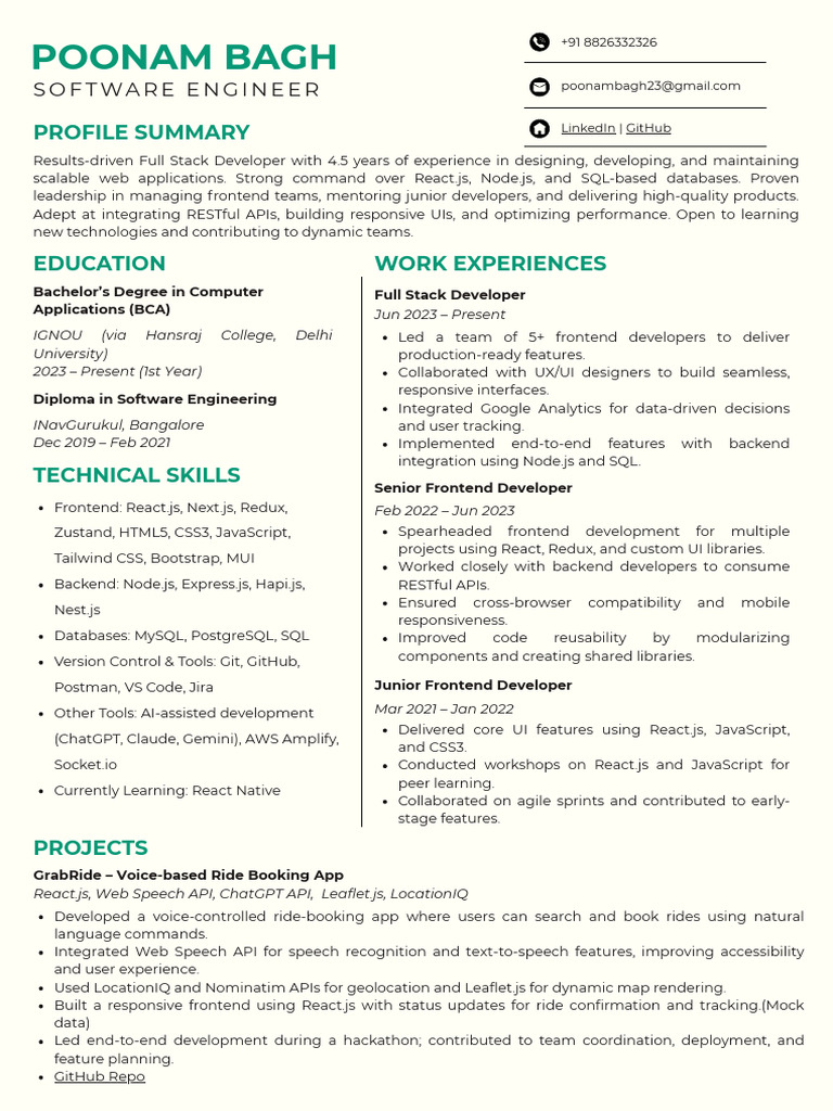 Green Black and White Simple ATS Friendly Fresh Graduate Resume | PDF ...