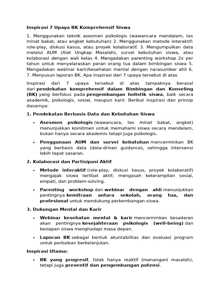 Inspirasi 7 Upaya BK Komprehensif Siswa | PDF
