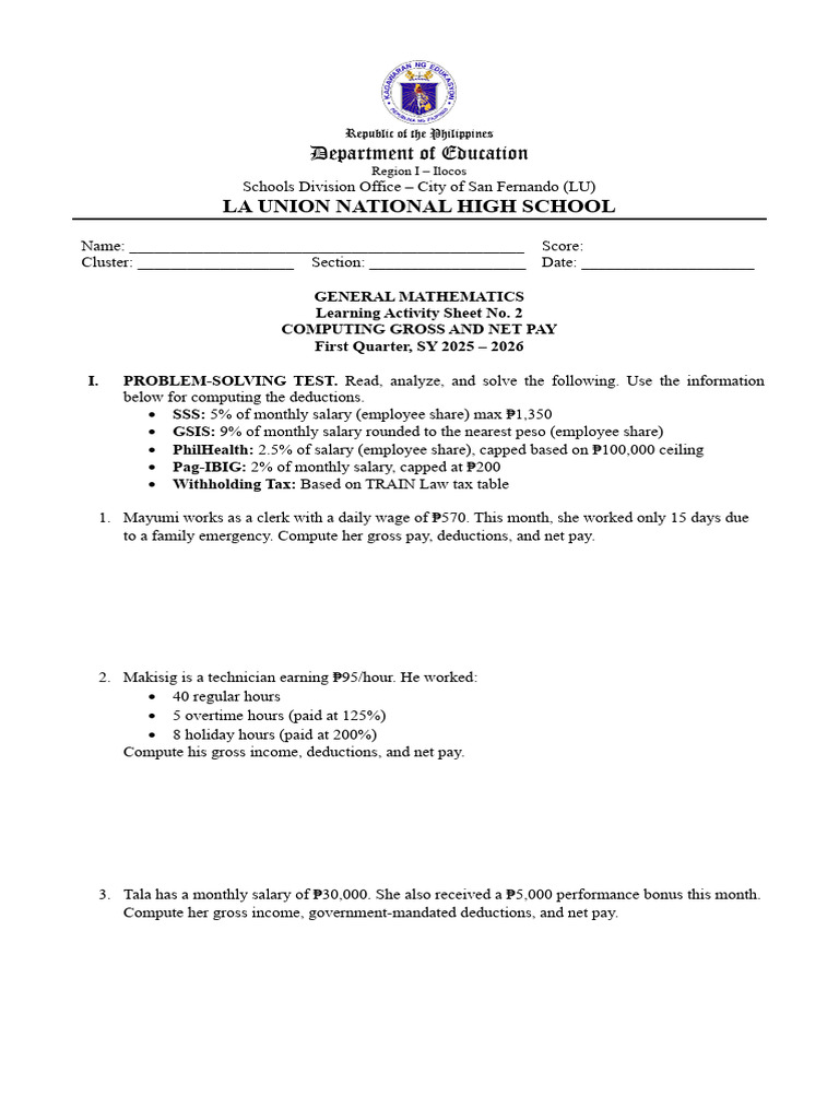 General Math: Gross & Net Pay Guide | PDF | Salary | Payments