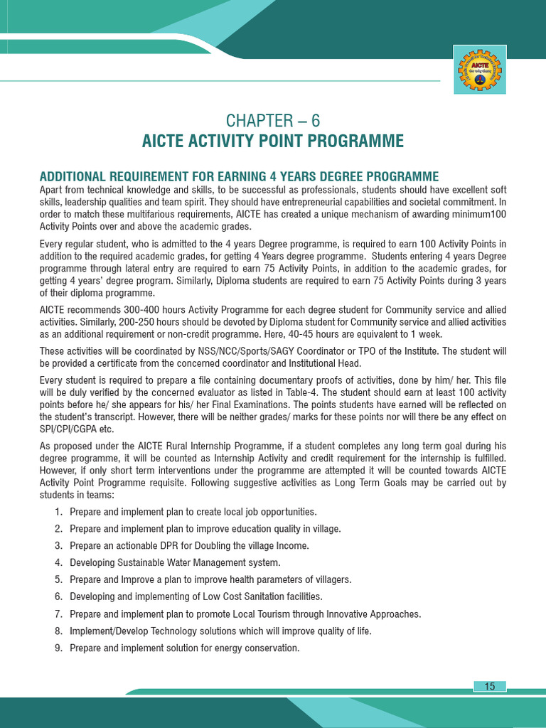 AICTE Activity Points for Students | PDF