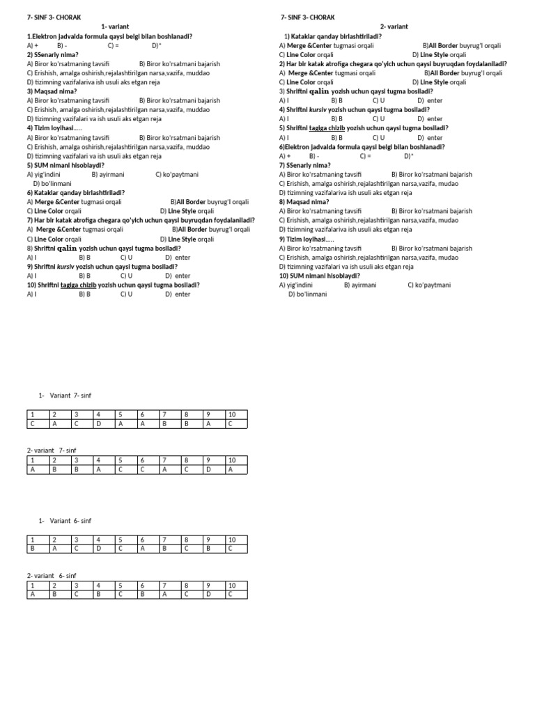 3 - Chorak Testlar 6-7 | PDF