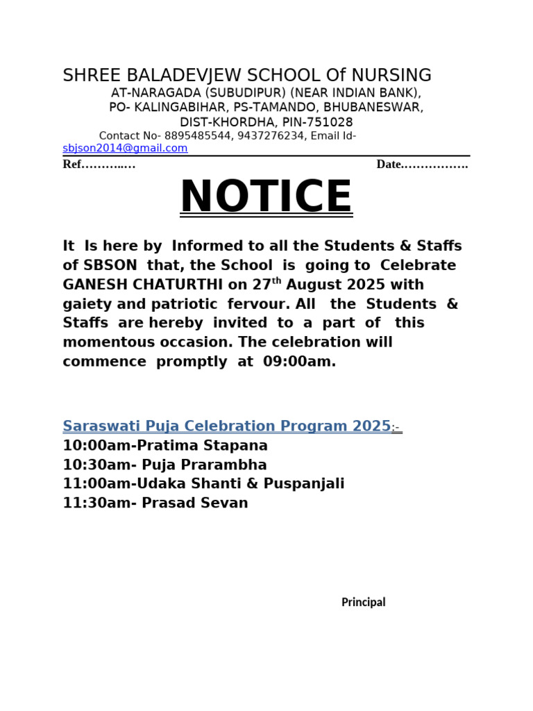 Ganesh Chaturthi Celebration Notice | PDF