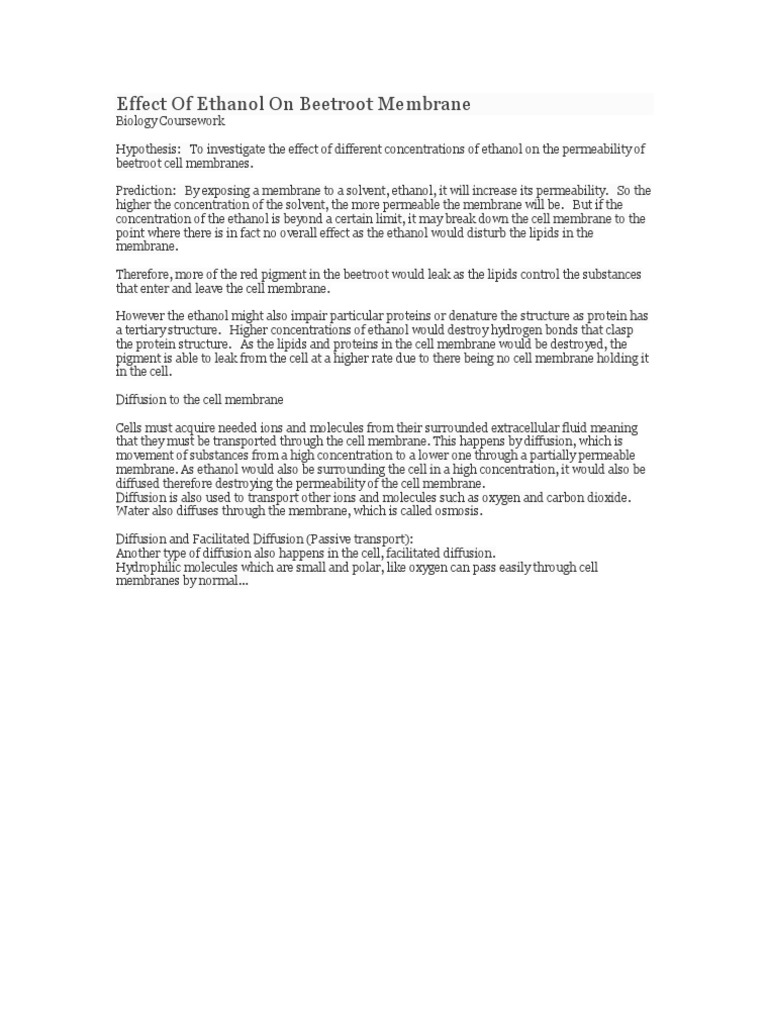 Effect of Ethanol On Beetroot Membrane | PDF | Cell Membrane | Cell Biology