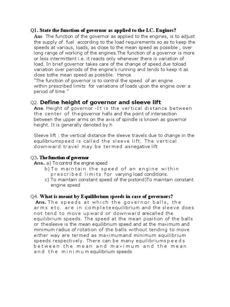 Function and Types of Engine Governors | PDF | Speed | Force