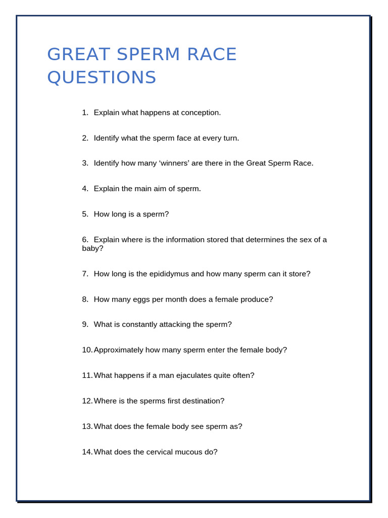 Great Sperm Race: Key Questions | PDF