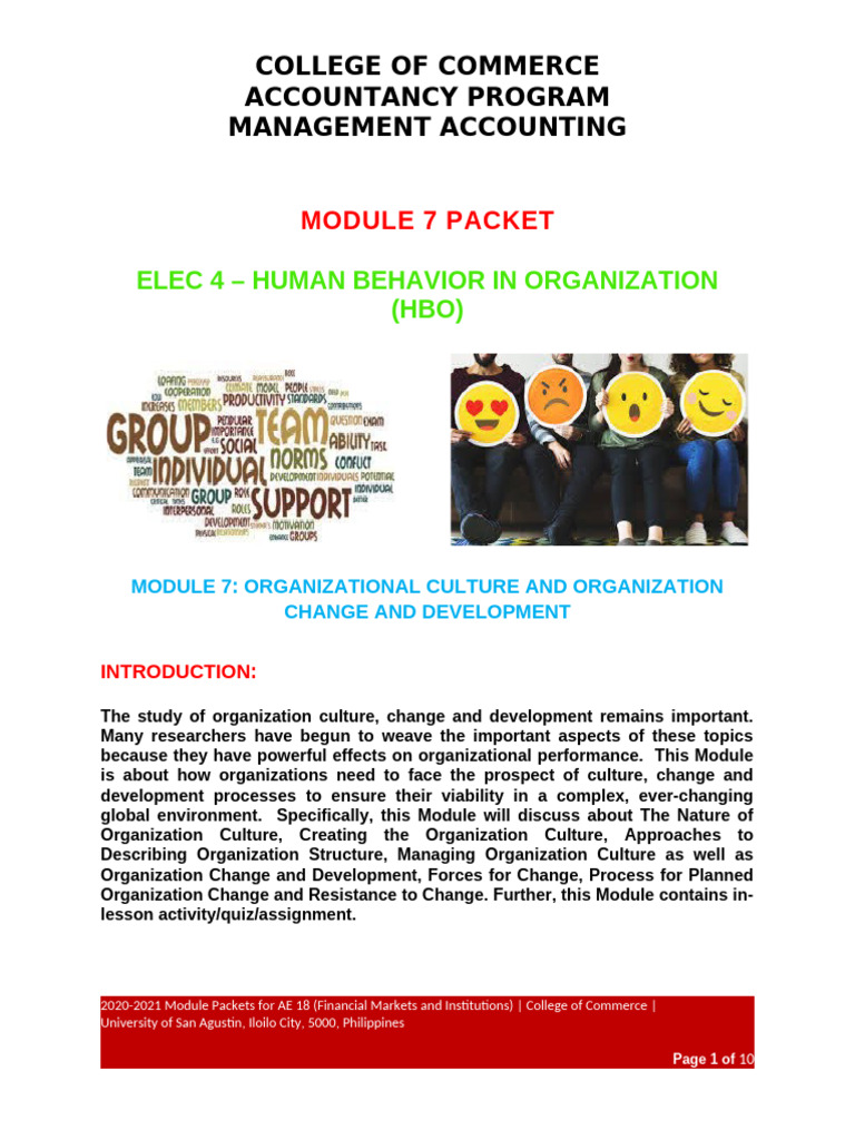 ELEC-4 HBO Module 7 Organizational Culture Change and Development | PDF | Organization ...