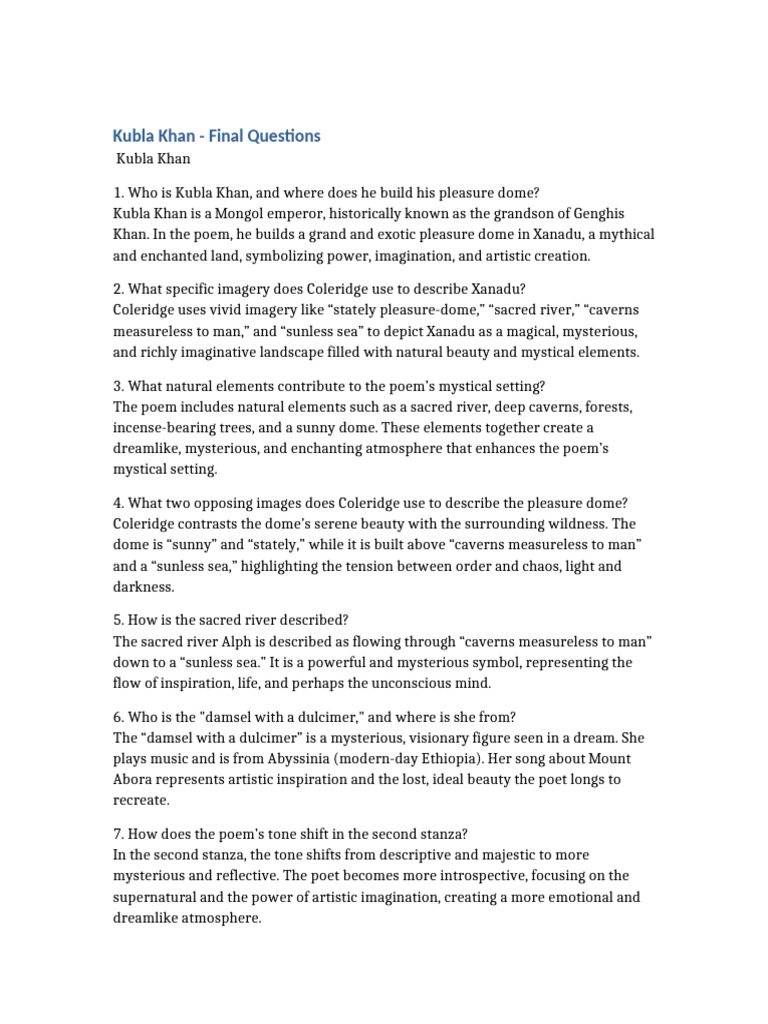 Analyzing Kubla Khan's Imagery and Tone | PDF | Romanticism | Samuel ...