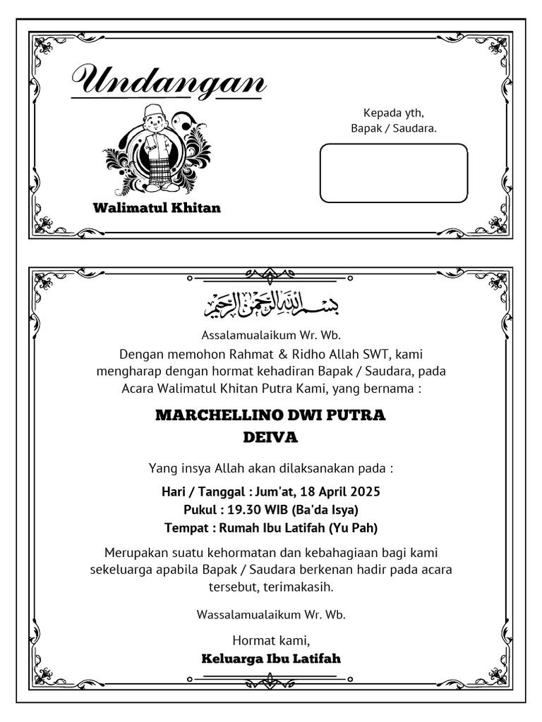 Putih Hitam Minimalis Klasik Undangan Yasin Dan Tahlil - 20250413 ...