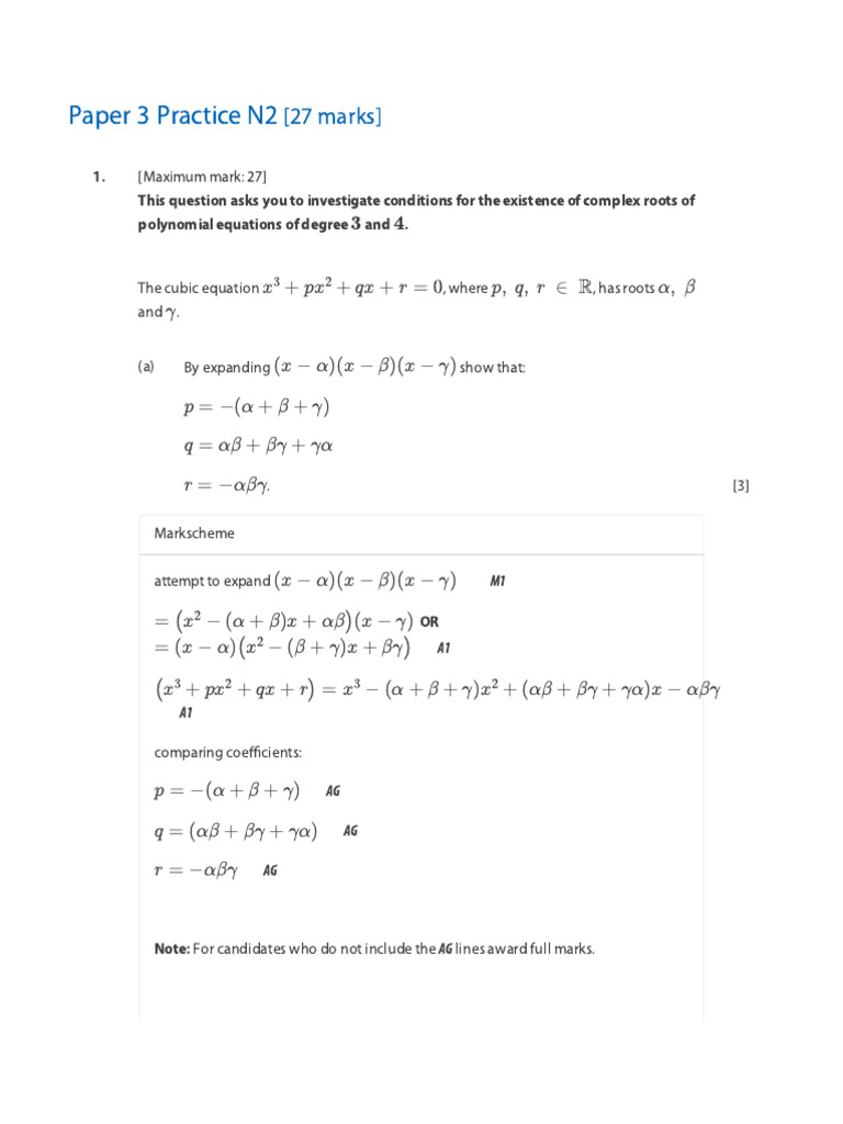 Paper 3 Practice N2 Markscheme | PDF | Mathematical Objects | Numerical ...