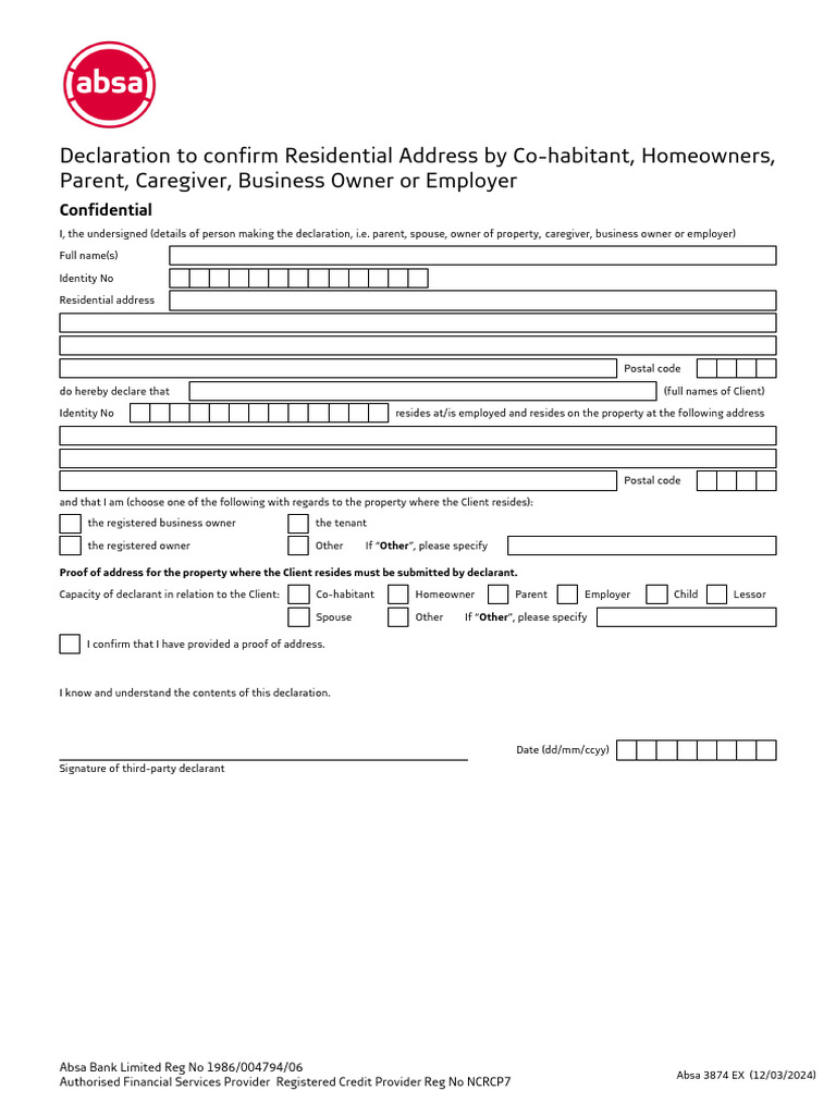 Absa Address Confirmation Declaration | PDF