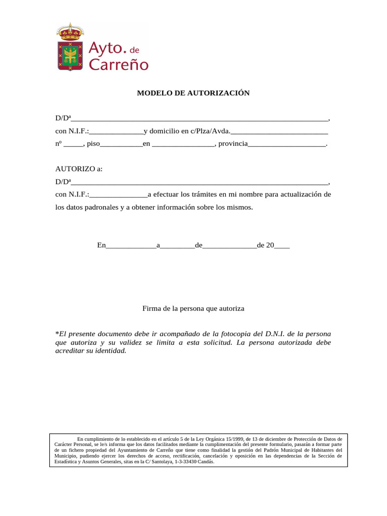 19 Modelo de Autorización Para Gestiones en Padrón | PDF