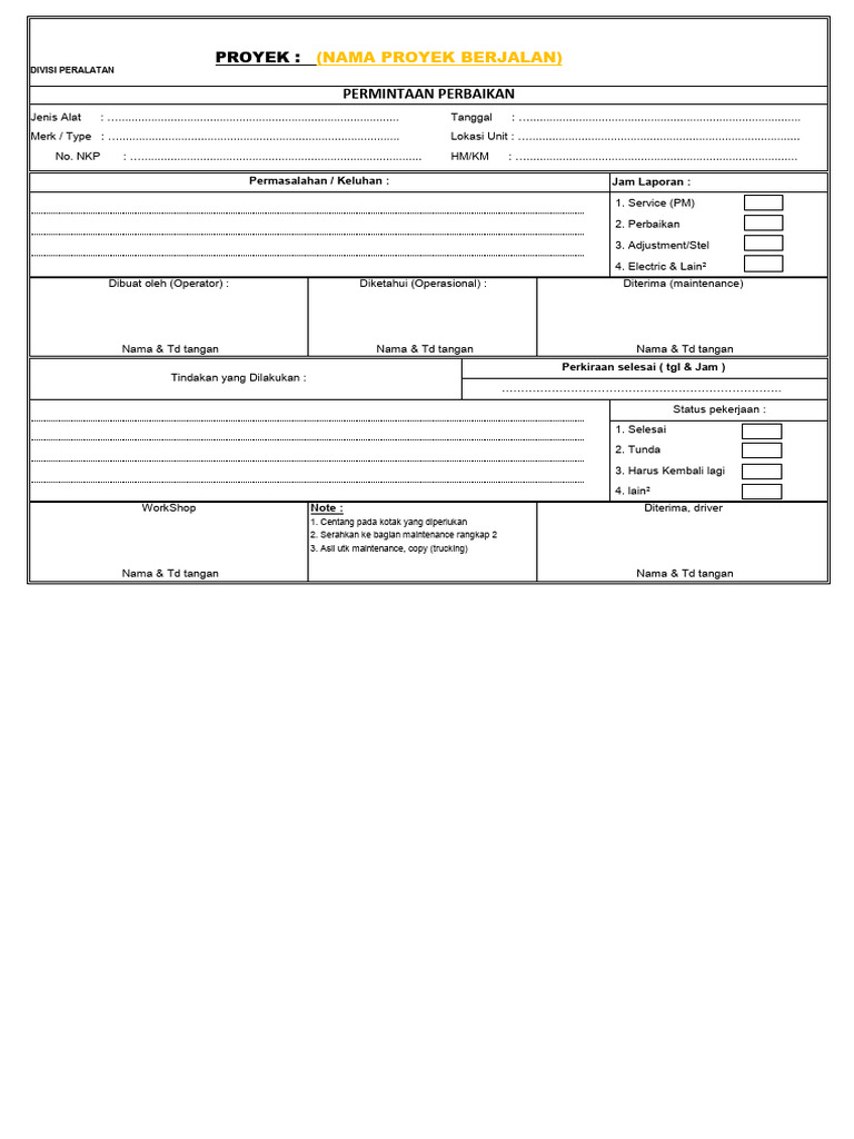 Form Permintaan Perbaikan | PDF