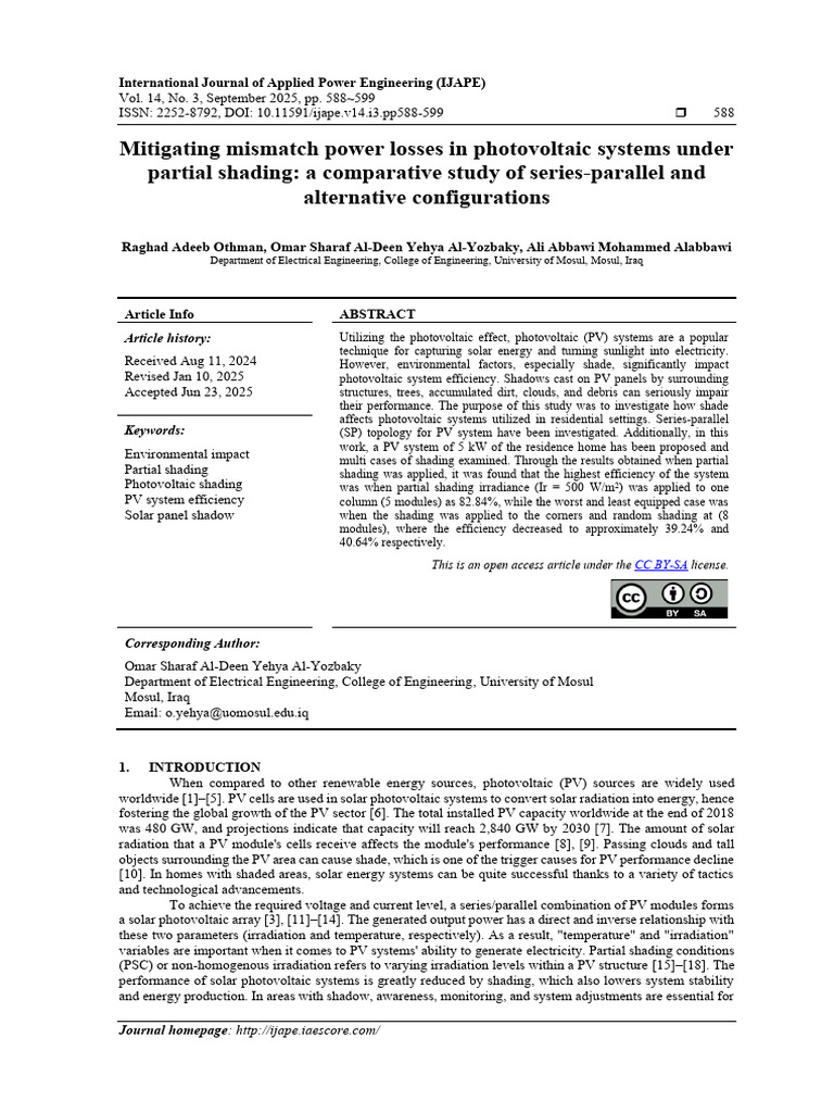 Mitigating Mismatch Power Losses in Photovoltaic Systems Under Partial Shading: A Comparative ...