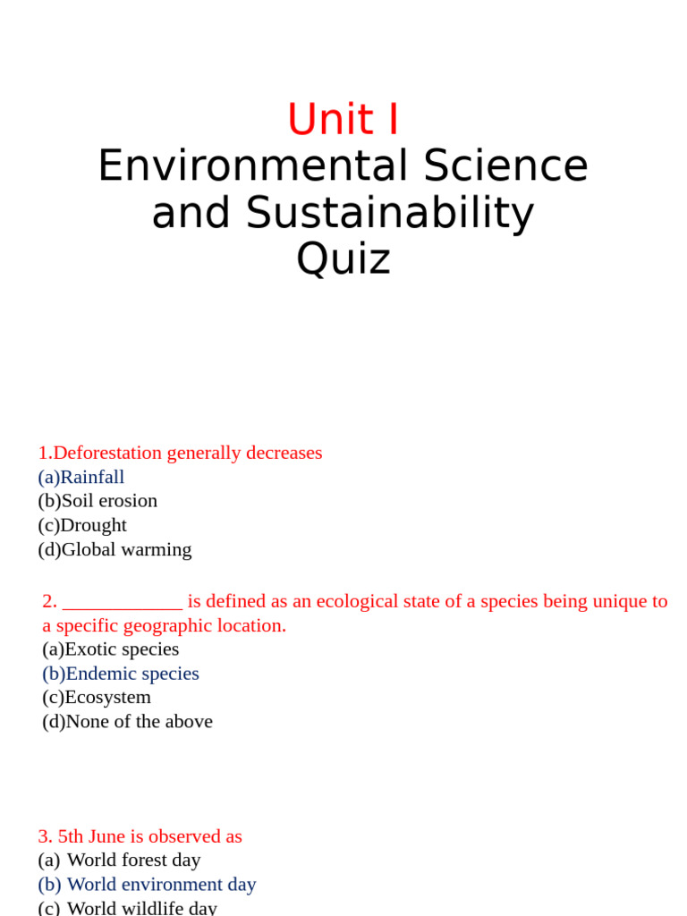Environmental Science Quiz on Biodiversity | PDF | Ecology ...