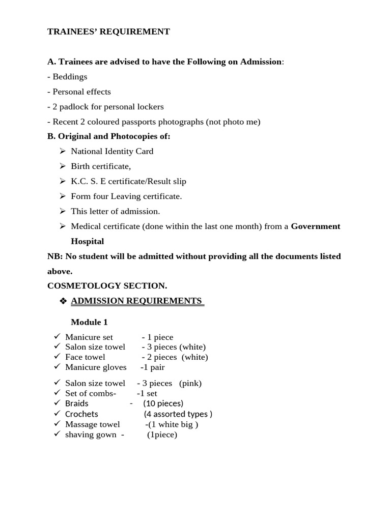 Cosmetology Requirements | PDF